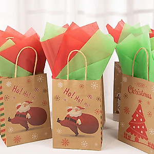 VGOODALL 30PCS Christmas Treat Bags with Tissue Paper, Kraft Paper Gift Bags with Handle Christmas Goodie Bags for Christmas Party Favors Gift Exchange