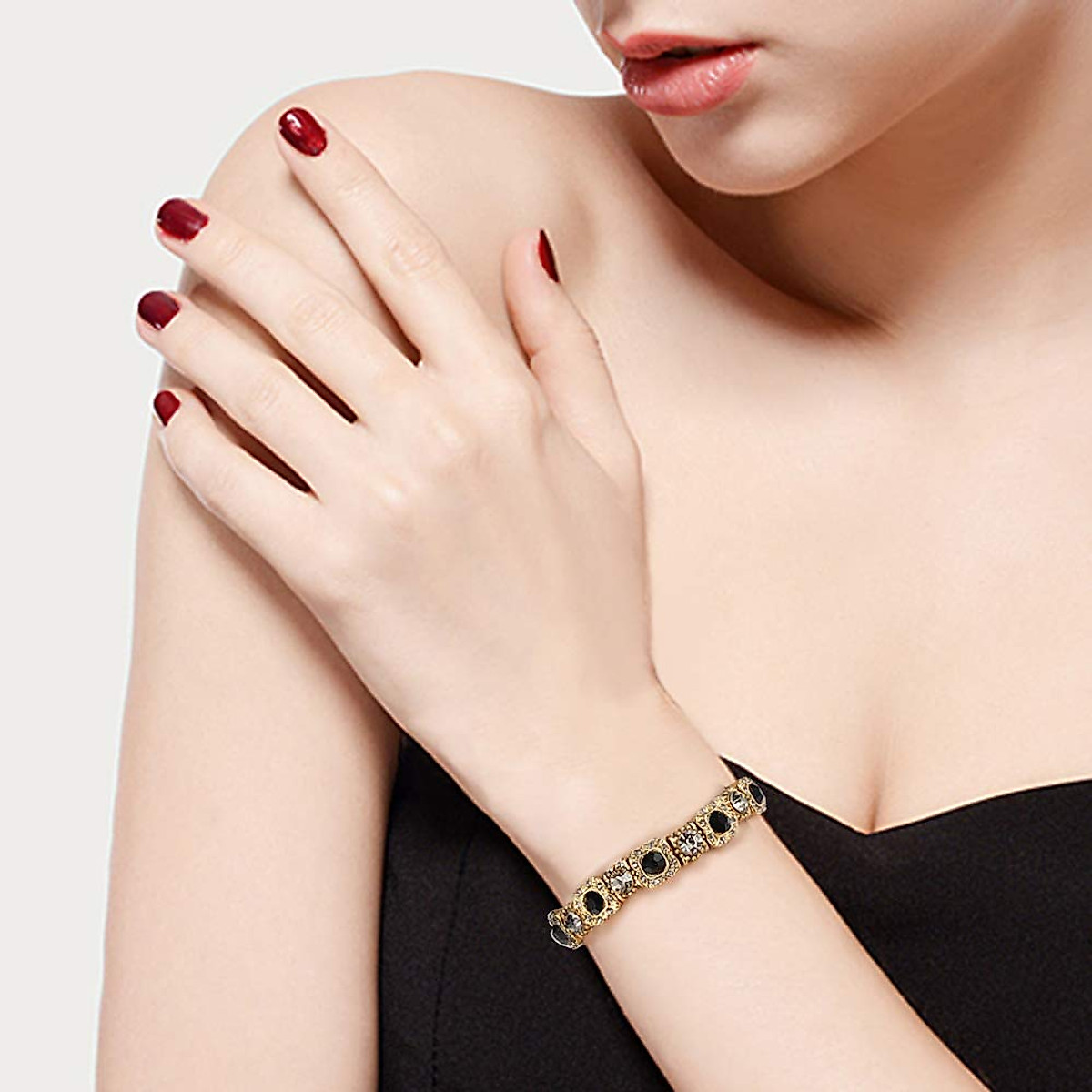 EleQueen Women's Wedding Bridal Vintage Inspired Black Austrian Crystal Tennis Bracelets