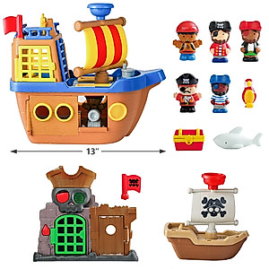 iPlay, iLearn Large Pirate Ship Toys, Kids Pretend Adventure Playset W/ Figures, Boat, Island &Treasure, Toddler Imaginative Play W/ Light Sound, Birthday Gifts for Age 2 3 4 5 6 Year Old Boys Girls