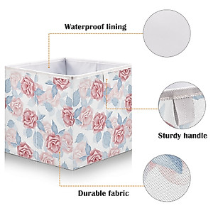 Kigai Rose Flowers Storage Box, Foldable Storage Bins with Handle, Decorative Closet Organizer Storage Boxes for Home