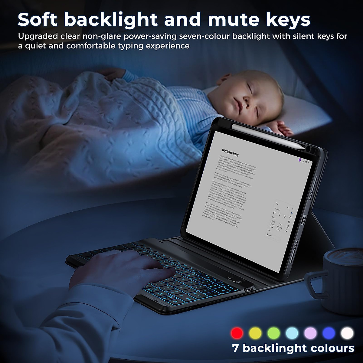 OYEEICE Keyboard Case for iPad Pro 12.9 inch (6th, 5th, 4th Gen) & New Air 13 inch M2, 7 Color Backlit Detachable Wireless Keyboard, Auto Sleep/Wake Cover with Pencil Holder (2022 2021 2020) - Black