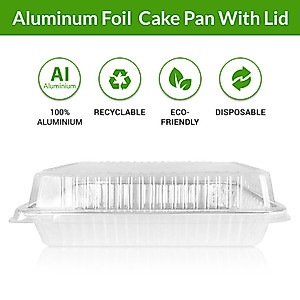 KitchenDance Disposable Silver 13" x 9" x 2" Aluminum Cake pans with Lids - 80 Ounces Rectangular Baking Pan Perfect for Cakes, Casseroles - Non Stick Pan for Baking, Storing, Preparing Food, 12 sets
