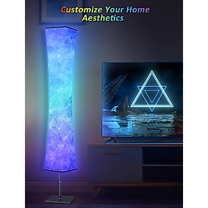 Torchlet RGB Led Smart Lamp Alexa APP Control, Color Changing Modern Floor Standing Lamp with DIY Mode, Music Sync and White Fabric Shade for Living Room Bedroom Game Room