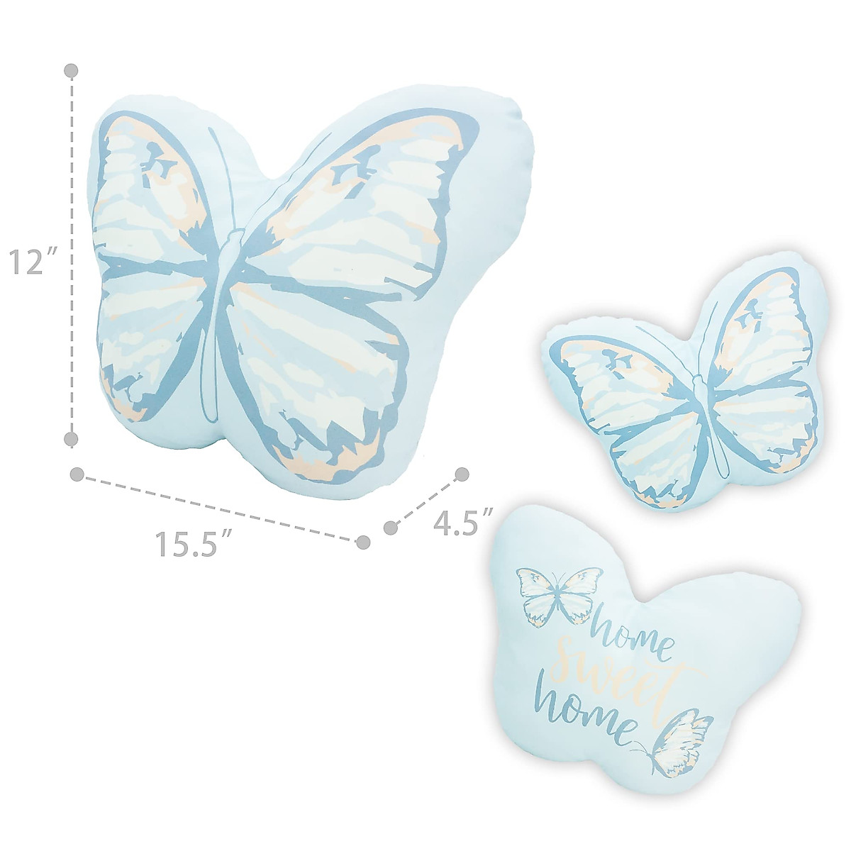 June Garden Decorative Plush Soft Cushion Butterfly Throw Pillow - 16 x 12 Inches - Blue