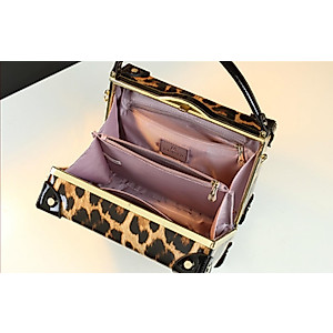 HANSOMFY Fashion Women's Top Handle Satchel Handbags Leather Evening Bag Purses Small Hard Square Box Shoulder Bags (Leopard)