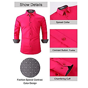Esabel.C Mens Casual Button Down Shirts Rugular Fit Long Sleeve Fashion Shirts,Rose,L