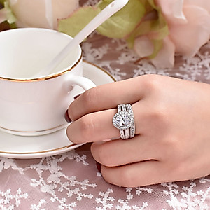 Wuziwen 4 Carats Wedding Engagement Band Rings for Women Sterling Silver Cubic Zirconia Size 9