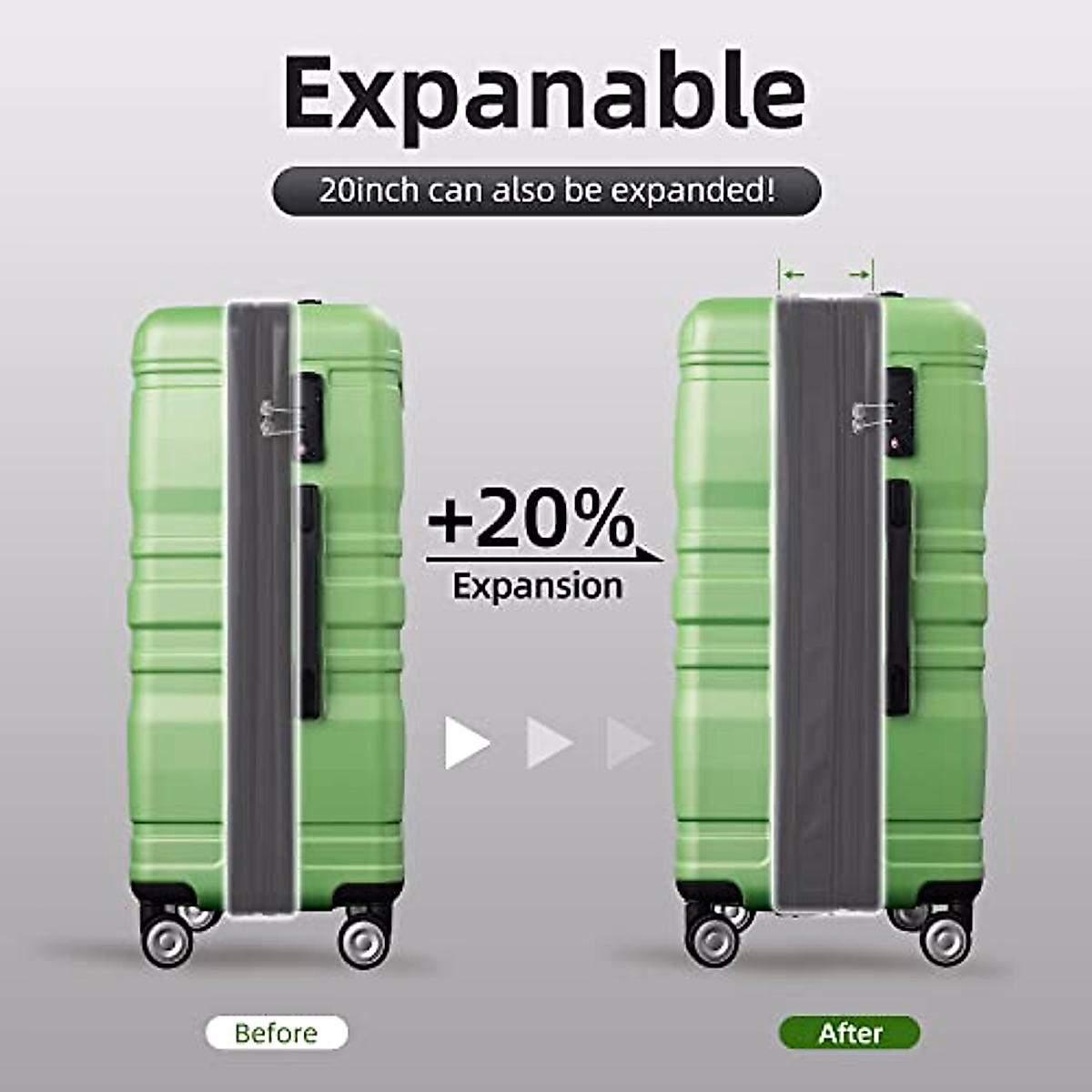 Merax Expandable ABS Hardshell Luggage Sets 3 Piece Suitcase with Spinner Wheels Suit Case Lightweight, Apple Green, (20/24/28)