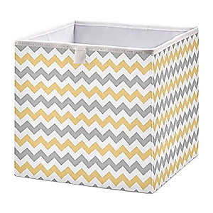 RunningBear Yellow Grey Storage Basket Storage Bin Square Collapsible Storage Cubes Cute Bin Organizer for Living Room Car