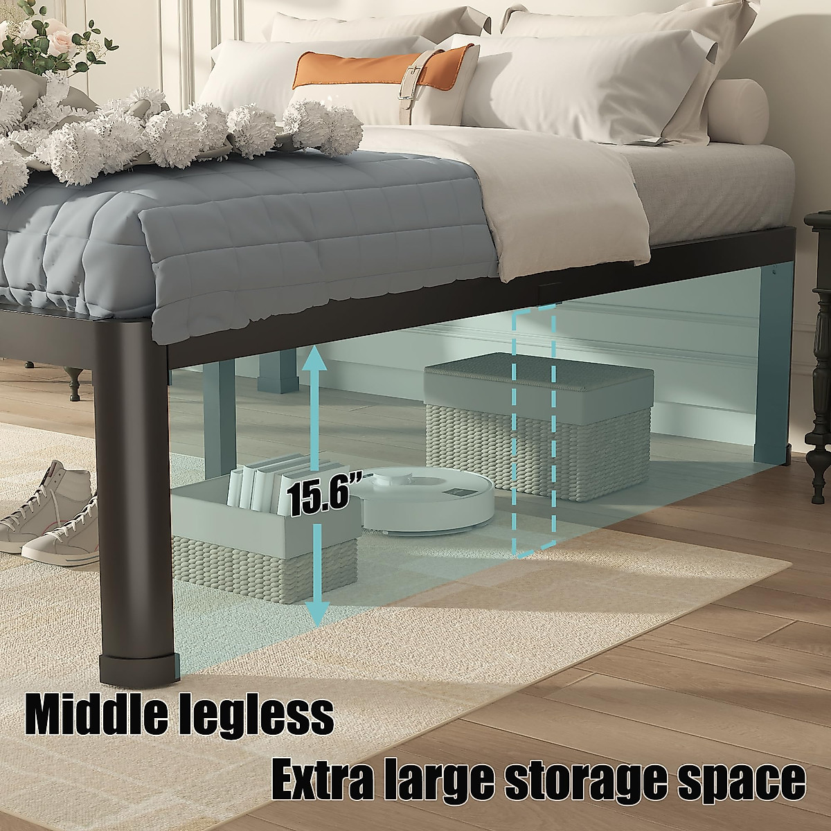 Yitong Angel Full Bed Frame with Round Corner Edge Legs, 18 Inch Heavy Duty Support 3500 lbs Metal Platform Bed Frame Full Size, No Box Spring Needed/Noise Free/Non-Slip/Steel Slat Support