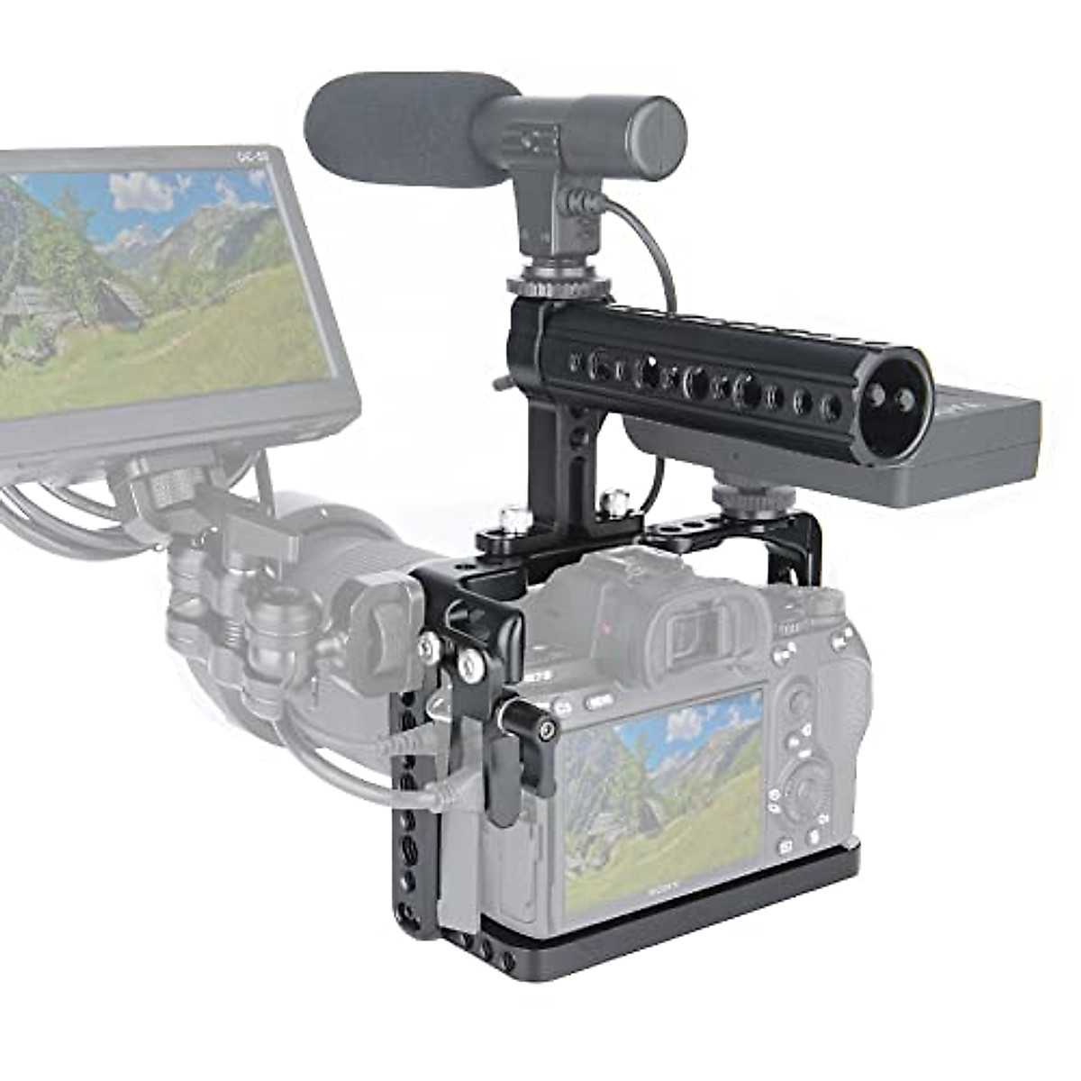 NICEYRIG Camera Cage Kit for Sony A7RIII/ A7RIV/ A7IV/ A7III/ A7SIII/ A7RII/ A7SII/ A7II/ A9, with Cheese Top Handle and Cable Lock Clamp - 190
