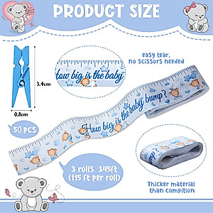 3 Rolls Baby Shower Measure Belly Game Baby Shower Games How Big Is Baby Bump Belly Measuring Tape for Gender Reveal Games Party Supplies, 2 Inch x 115 Ft (Blue Bear Style)
