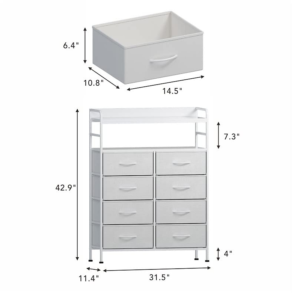 SAILUN Dresser 8 Drawers with Double Shelf, Tall Storage Organizer Unit for Bedroom/Living Room/Entryway, Wooden Front and Top, White