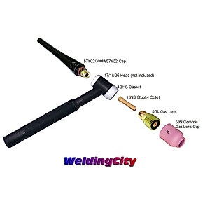 WeldingCity TIG Welding Torch Accessory Kit Stubby Setup (1/16"-3/32") Collet-Gas Lens-Ceramic Cup-Gasket-Back Cap for Torch 17, 18 and 26 Weldcraft Miller Lincoln Hobart ESAB