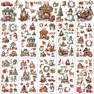 Lincia 10 Sheets Christmas Rub on Transfers for Crafts and Furniture Rub on Transfers Stickers Snowman Vintage Reindeer Gnome Vintage Decals for Home DIY Craft 5.91 x 11.81(Cute Holiday)
