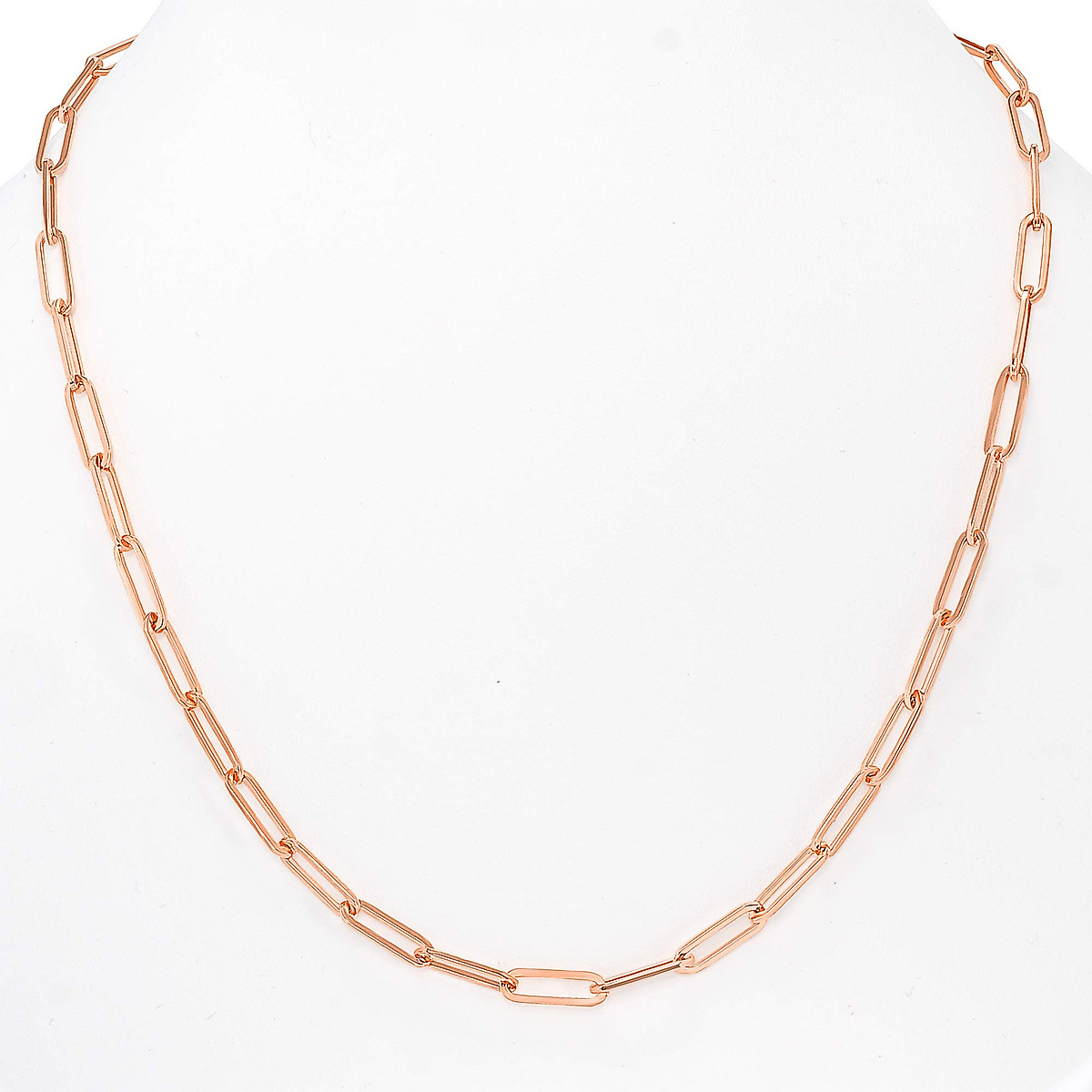 Paperclip Chain Necklace 14k Gold – Real Yellow White Rose luxury Jewelry Pendant – Nice Women and Girls Gift - Available in Your Choice of Length 16’’ to 36’’ - Wide 4MM - Lobster Clasp (Rose, 18)