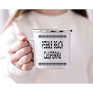 Pebble Beach California Apparel for Men and Women - Fathers Day Gift - Large 12 Oz White Stainless Steel Camping Mug