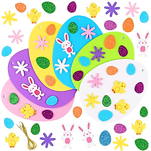 Konsait Bulk 208pcs Easter Foam Eggs Stickers, Bunny Chicken Self-Adhesive Foam Easter Eggs Shapes Stickers for Kid's Art DIY Craft Scrapbooks Supplies Easter Party Decor