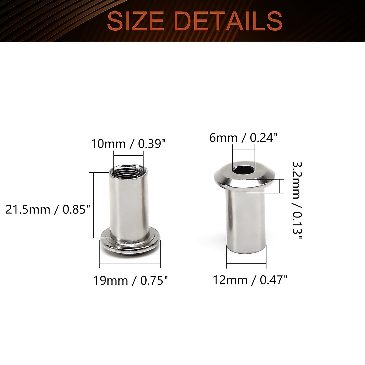 MroMax M10x21.5mm Nickel Plated Iron Insert Nut Rivet Hex Socket Head Nuts Screw Post Mounting for Furniture Installation Silver Tone 10Pcs