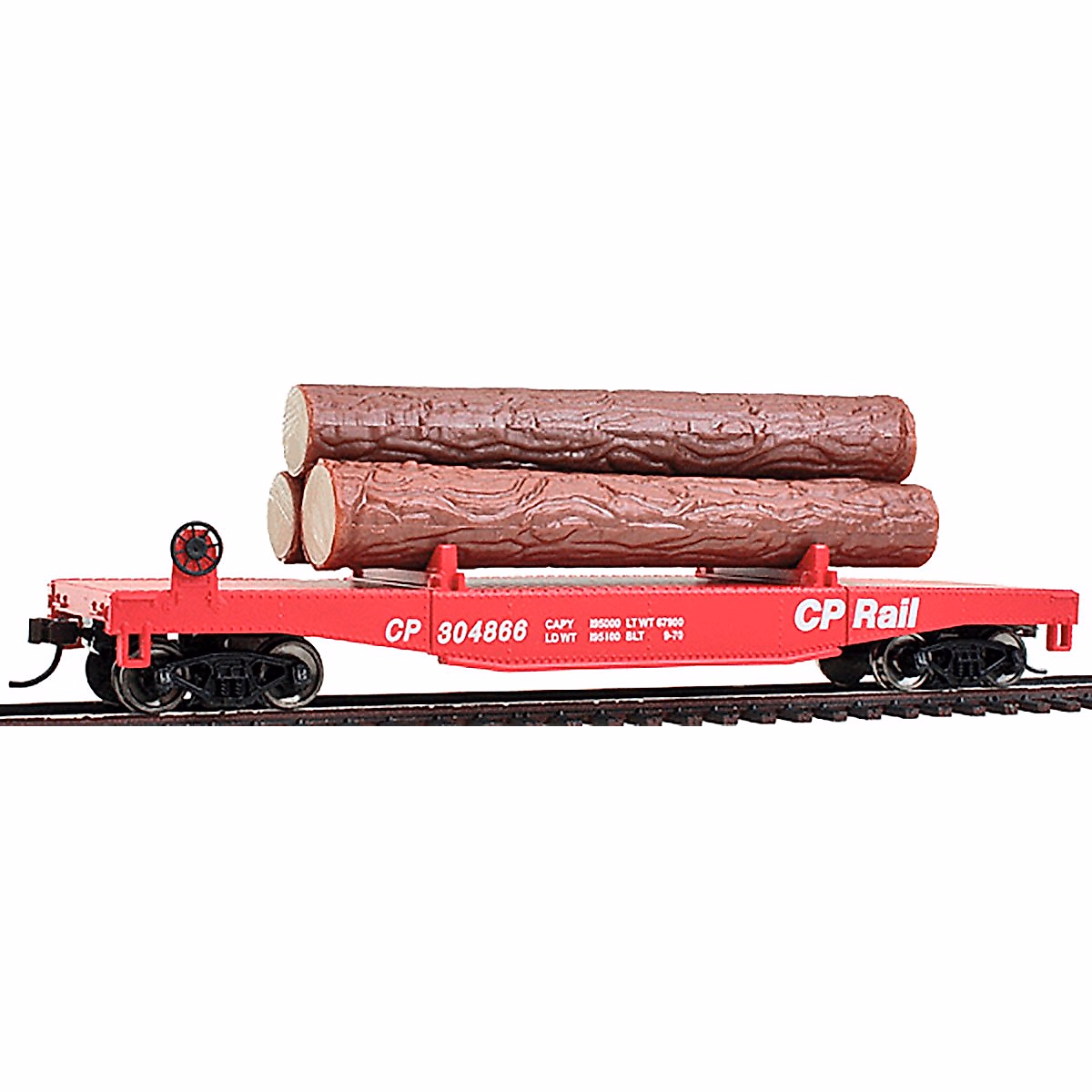 Walthers Trainline Walthers Trainline(R) Log Dump Car with 3 Logs - Ready to Run Canadian Pacific #304866 (Red, CP Rail Lettering) (931-1771)