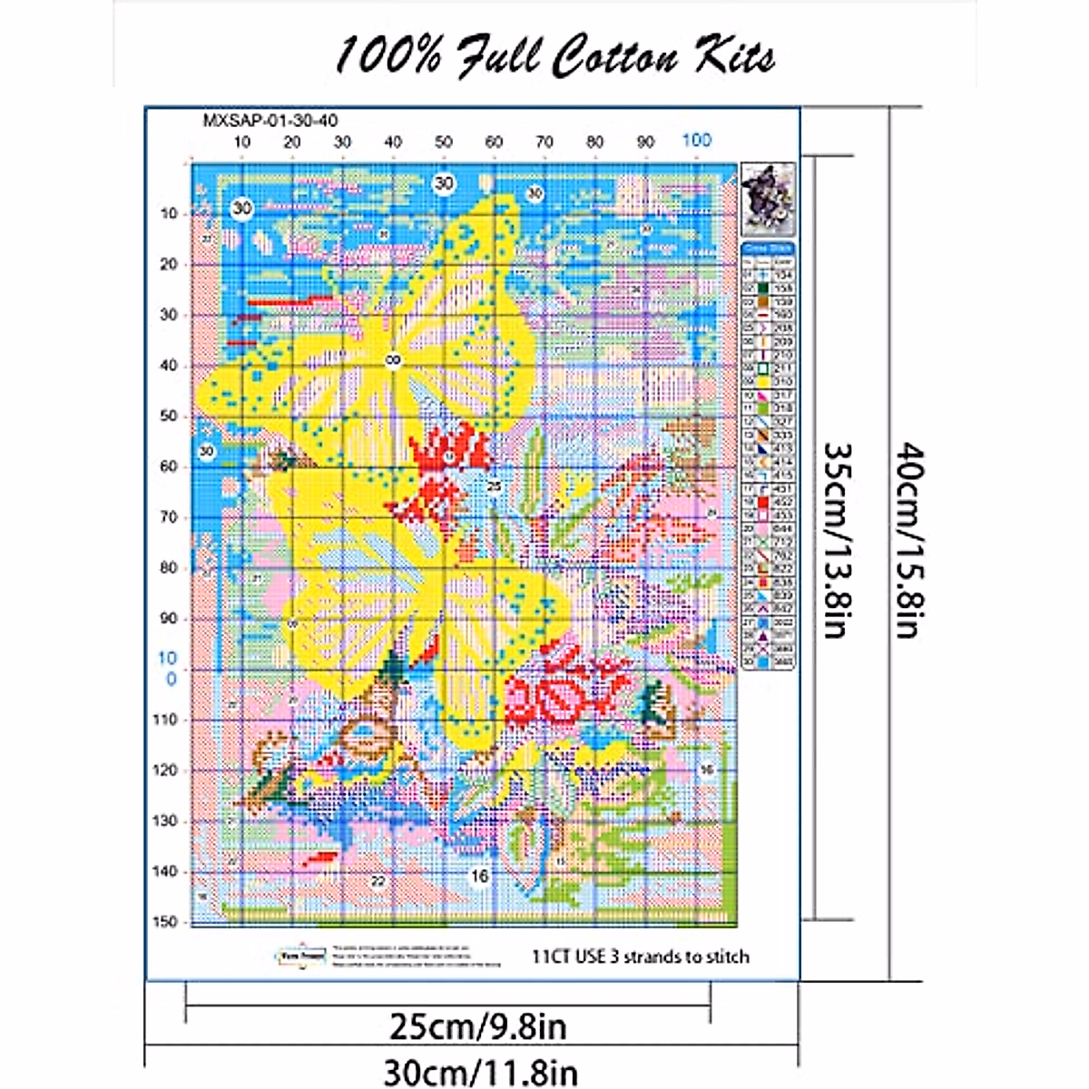 Stamped Cross Stitch Kits,Flowers Needlepoint Butterfly Counted Cross Stitch Kits for Adults Beginners,Full Range of Cross-Stitch Stamped Kits Needlecrafts for Home Wall Decor Cross Stitch Patterns