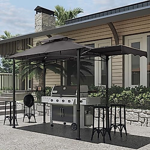 MASTERCANOPY 11 x 5 Grill Gazebo with Extra Side Awning Outdoor BBQ Gazebo with 2 LED Lights for Patio Party Backyard Picnic(Dark Gray)