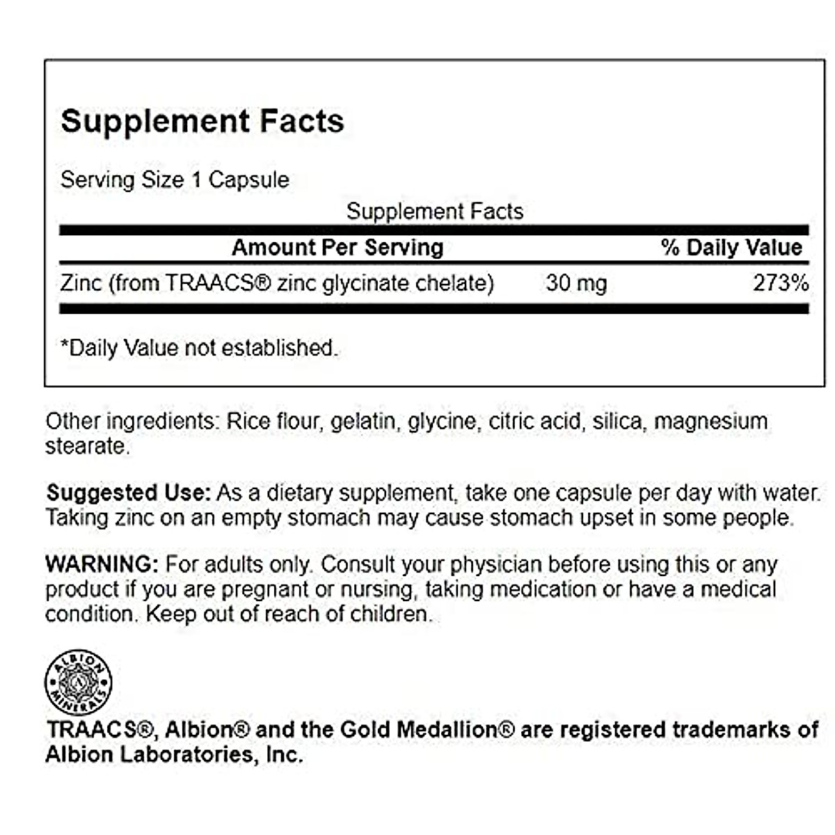 Swanson Albion Chelated Zinc Glycinate 30 Milligrams 90 Capsules (2 Pack)