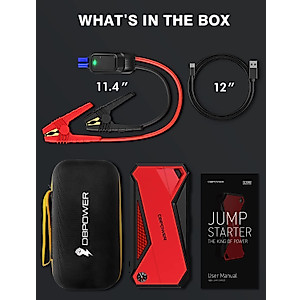 DBPOWER 1600A Peak Car Jump Starter 17200mAh Portable Jump Starter (up to 7.2L Gas, 5.5L Diesel Engines) Car Battery Booster Pack with LCD Screen, Smart Charging Port, Compass, and LED Light