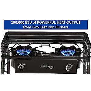 Flame King 200,000 BTU Propane Burner Gas Stove Heavy Duty Turkey Fryer/Camp Cooker, Portable with Stand Great for Outdoor Cooking, Home Brewing & Canning