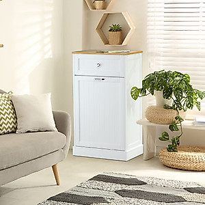 GAZHOME Tilt Out Trash Cabinet, Upgrade Wooden Free Standing Trash Cabinet,Recycling Cabinet with Hideaway Drawer,10 Gallon Tilt Out Trash Cabinet Kitchen(White)