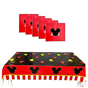 Mickey Themed 2nd Birthday Party Supplies Mickey Themed Party Decorations,Including 20 Paper Plates With Logo 2,10 Napkin,1 Table Cloth Serves 10 Guest For Baby Boys Girls Mouse Birthday Deocorations