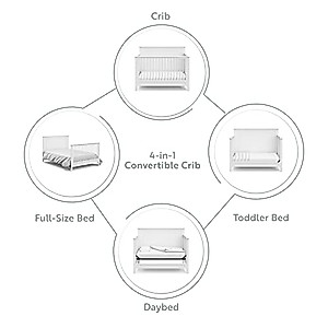 Storkcraft Solstice 5-In-1 Convertible Crib (White) – GREENGUARD Gold Certified, Converts to Toddler Bed and Full-Size Bed, Fits Standard Full-Size Crib Mattress, Adjustable Mattress Support Base
