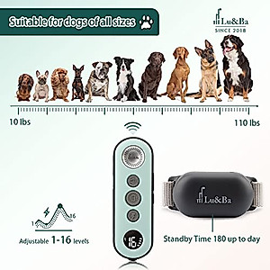 Lu&Ba Dog Shock Collar, Rechargeable Dog Training Collar with Remote 3000ft Waterproof E Collar with 3 Safe Mode Beep Vibration and 16 Shock Level for 10-110lb Small Medium Large Dogs