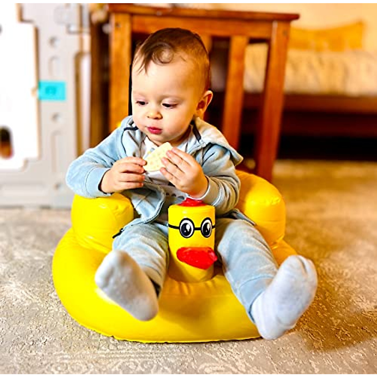 Baby Inflatable Seat for Babies 3-36 Months, Built in Air Pump Infant Back Support Sofa, Infant Support Seat Toddler Chair for Sitting Up, Baby Shower Chair Floor Seater Gifts (Yellow Duck)