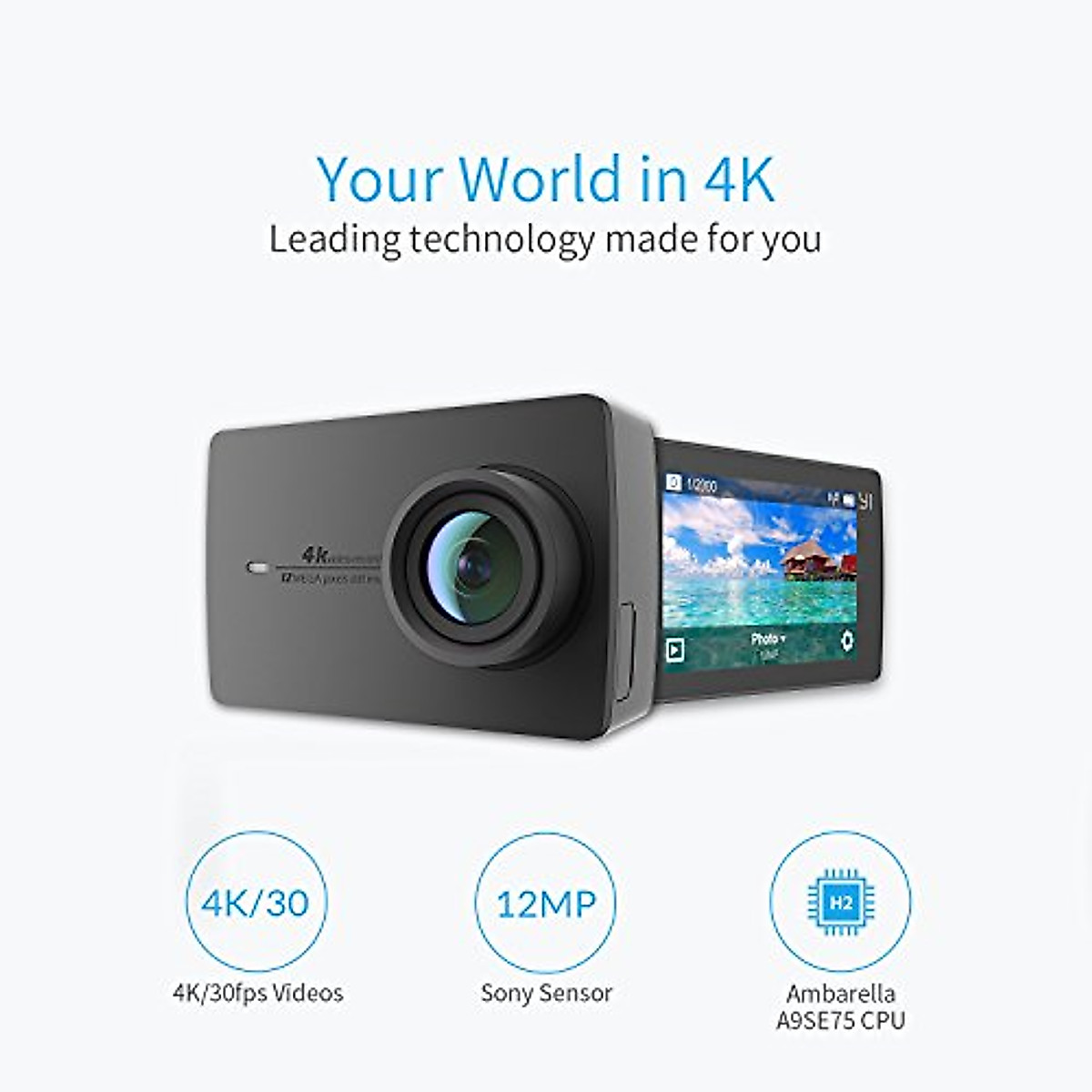 YI 4K Action and Sports Camera, 4K/30fps Video 12MP Raw Image with EIS, Live Stream, Voice Control - Black