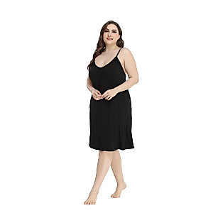 Eller Ware Womens Nightgown Plus Size Sleep Shirt Long Slip Dress Sexy Lingerie for Ladies Loose Sleepwear Soft Night Shirts Black