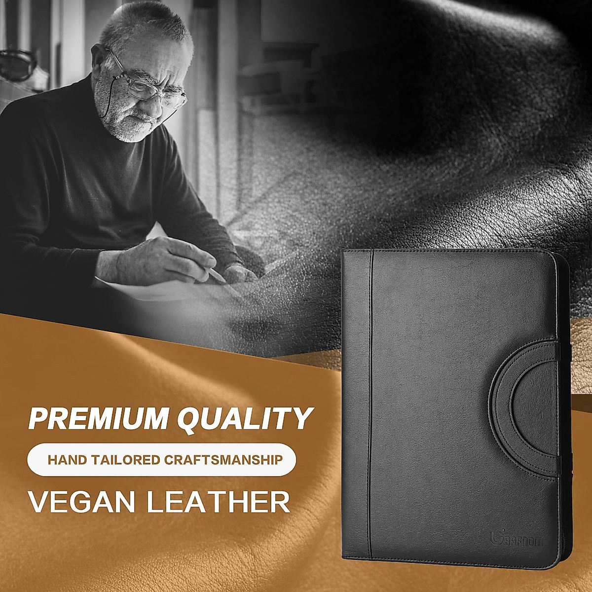 UBAFNOM Padfolio Portfolio Binder – Vegan Leather Business Portfolio Organizer with Calculator – Zippered Portfolio Padfolio for Women & Men