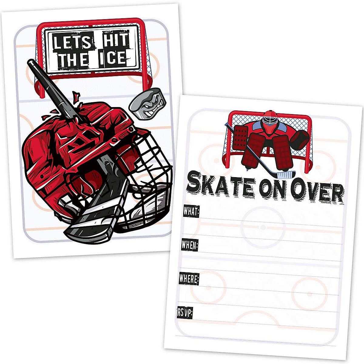 Hockey Birthday Party Invitations for Kids (20 Count with Envelopes) - Fill in the Blank Invites for Ice Hockey Player - Goalie - Winter Sports