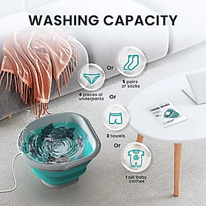Portable Washing Machine, Mini Washing Machine with 10L Foldable Laundry Bucket,Portable Ultrasonic Turbo Washer by for Socks Underwear, Travel Business Trip or College Rooms