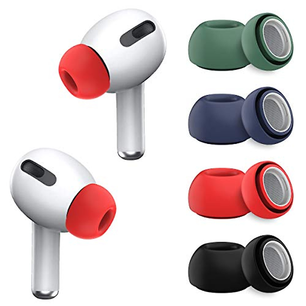 [4-Pair] for Airpods Pro Ear Tips (Silicone), WQNIDE Anti Slip Soft Silicone Airpods Pro Replacement Ear Tips Fit in The Charging Case (Black/Blue/Red/Green)