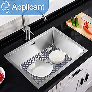 JUSTOGO Silicone Sink Protector, Center Drain Kitchen Sink Mats Grid Accessory, 2 PCS Folding Non-slip Sink Mats for Bottom of Farmhouse Stainless Steel Porcelain Sink ((Light Grey, 13.58"x 11.6")