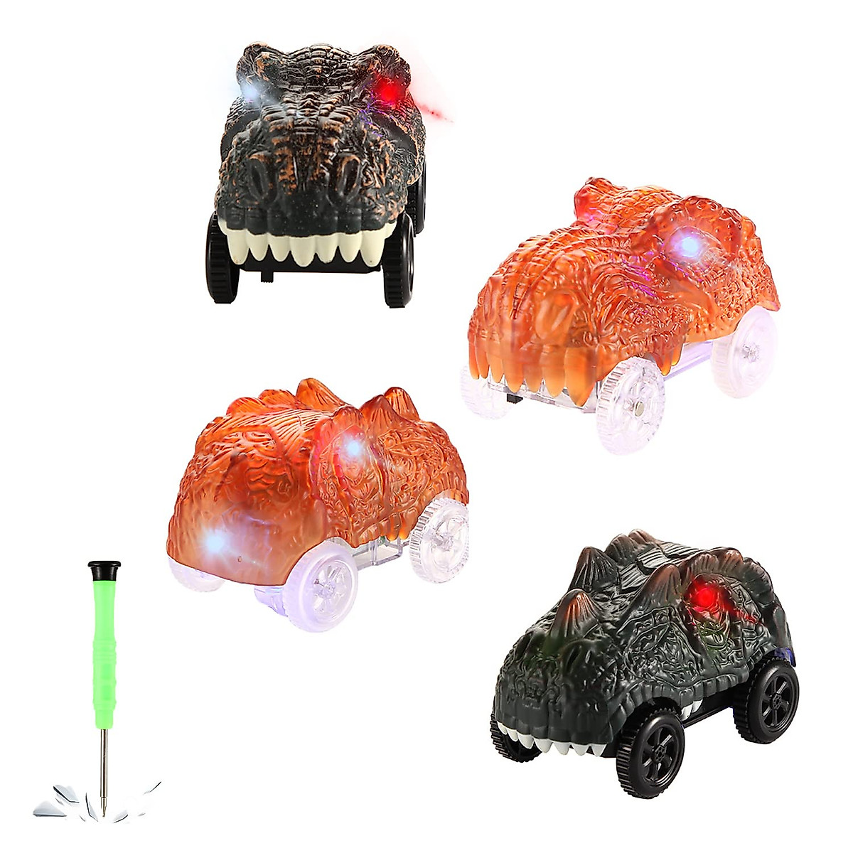 Tracks Cars only Replacement, Race Cars for Magic Tracks Glow in The Dark, Racing Car Track Accessories with 3 Flashing LED Lights, Compatible with Most Tracks for Kids Boys and Girls(4pack)