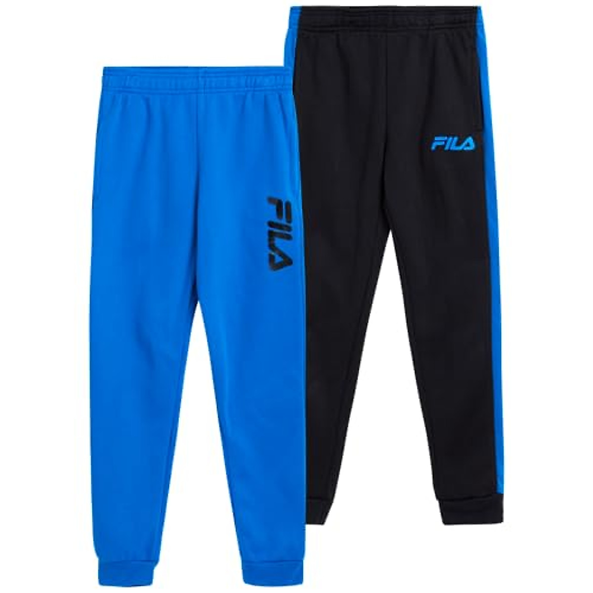 Fila Boys Active Sweatpants - 2 Pack Athletic Performance Fleece Jogger Sweatpants - Activewear Pants for Boys, S-XL, Size Medium, Prince Blue/Black