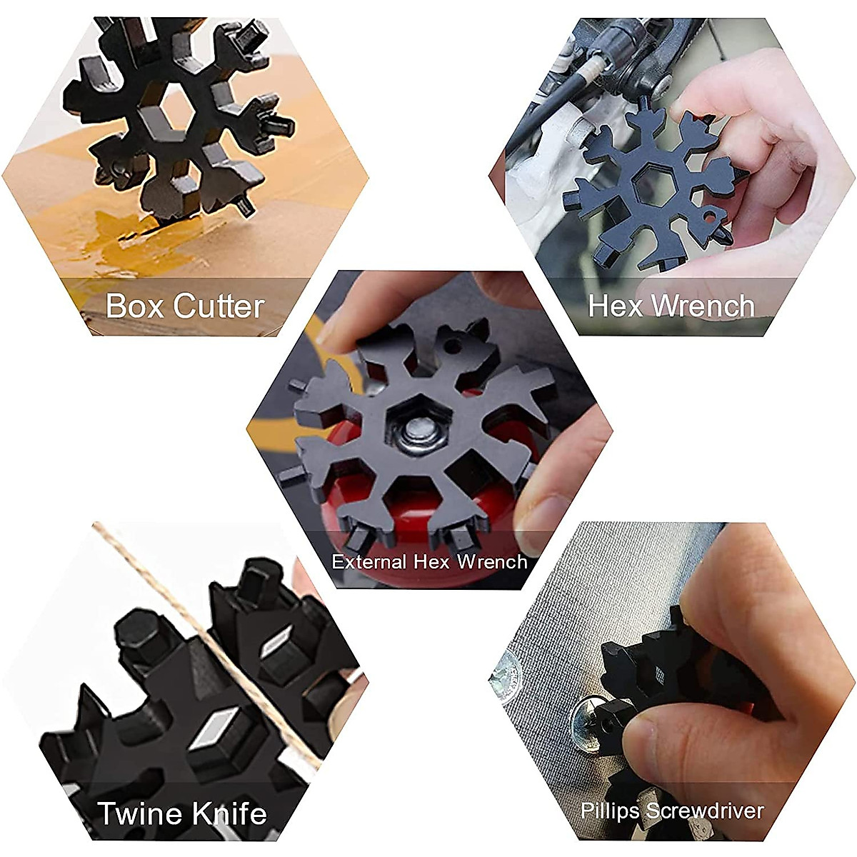 Gifts for Men, 18 in 1 Snowflake Multitool - Stocking Stuffers for Kids, teens, adults witch Keychain（Black）