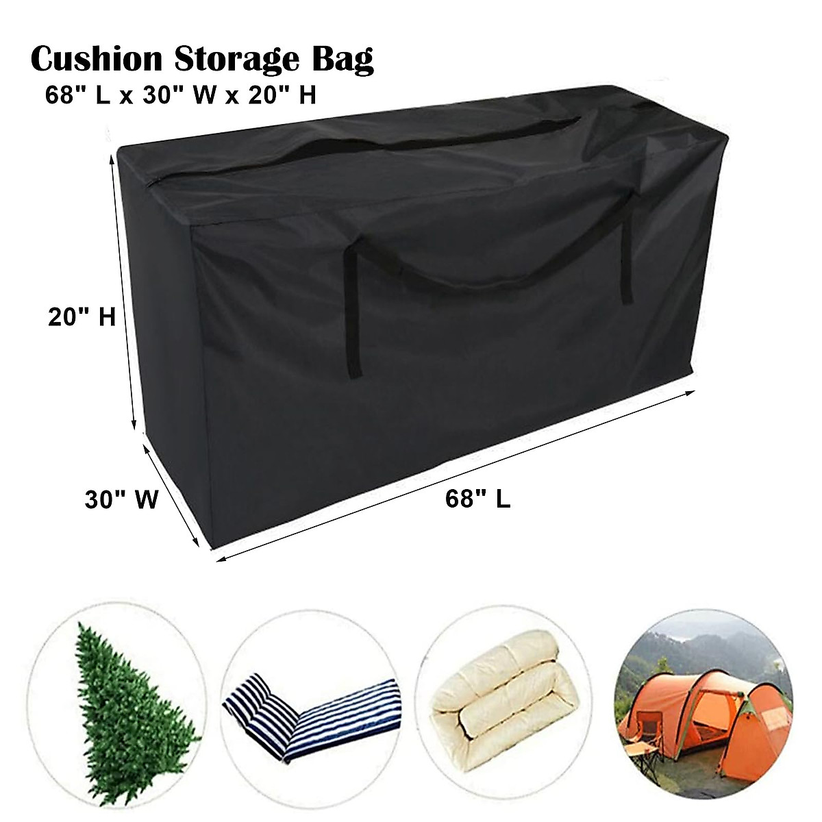 Aidetech Patio Furniture Cushions Storage Bag, 68" L x 30" W x 20" H Waterproof 420D Outdoor Patio Furniture Cover, Cushion Storage Bag for Clothes, Pillows, Christmas Tree with Zipper and Handles