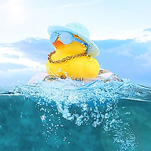 KINBOM Rubber Duck Car Ornament, Car Duck Decoration Dashboard Duck Yellow Duck Décor for Car Dashboard Office Bedroom Boys Girls Kids Bathing Toy (Blue Transparent Swim Ring)