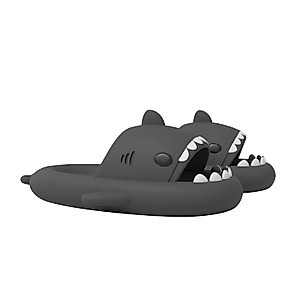 ChayChax Boys Girl Cloud Shark Slides Non-Slip Novelty Open Toe Sandals Extremely Comfy Cushioned Thick Sole Cute Cartoon Shower Slippers Indoor & Outdoor，Dark Grey，6.5-7.5Big Kid