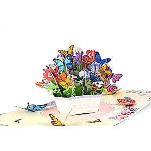 Teabug Cards Basket of Colorful Butterflies Pop Up Card, Birthday Card, Mothers Day Card, Get-Well Card, Spring and Summber Card, All Occasions