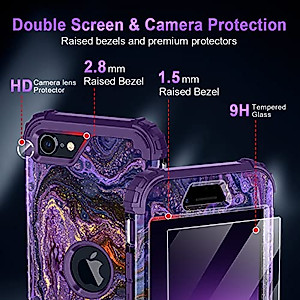 Miqala for iPhone SE 2022/2020 Case,Shiny in The Dark Three Layer Heavy Duty Shockproof Hard Plastic Bumper +Soft Silicone Rubber Protective Case for iPhone SE(3rd Gen/2nd Gen) 4.7 inch,Deep Purple