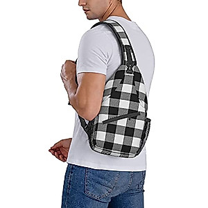 Pubvnih Black And White Buffalo Plaid Sling Backpack Crossbody Shoulder Bags for Women Men, Sling Bag Travel Hiking Chest Bag Daypack Unisex